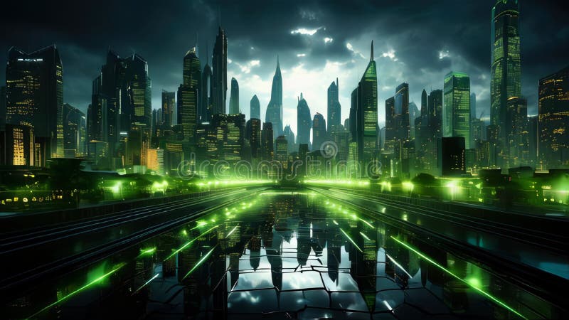 A High-tech Big City with Big Data and Energetic Glowing Information ...
