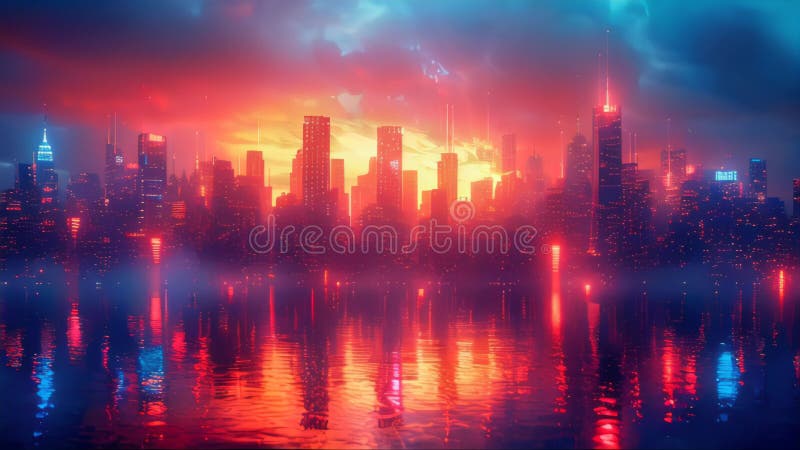 A High-tech Big City with Big Data and Energetic Glowing Information ...