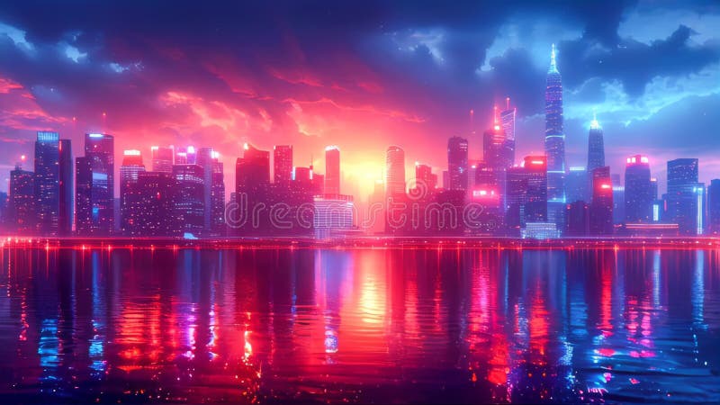 A High-tech Big City with Big Data and Energetic Glowing Information ...