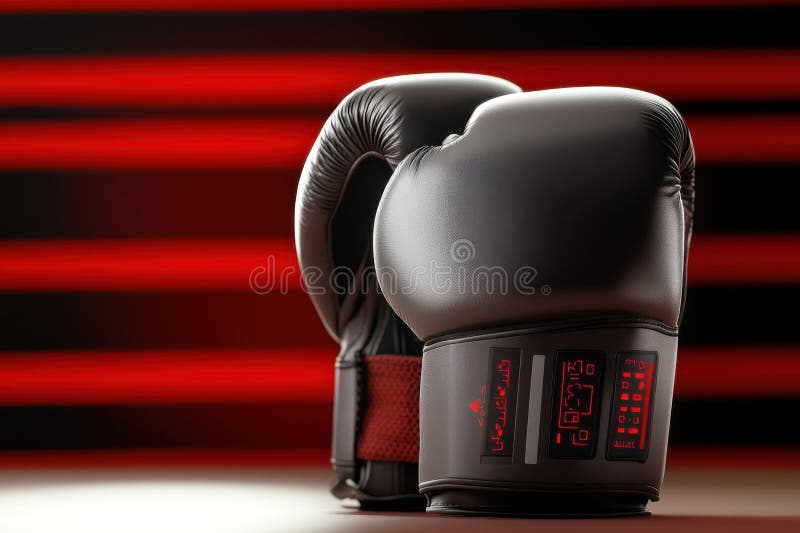 High-tech Black Boxing Gloves Resting on a Surface with a Futuristic ...