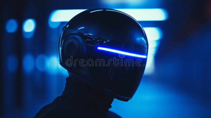 High Tech Black Helmet with Blue Led Light Captured in an Advertising ...