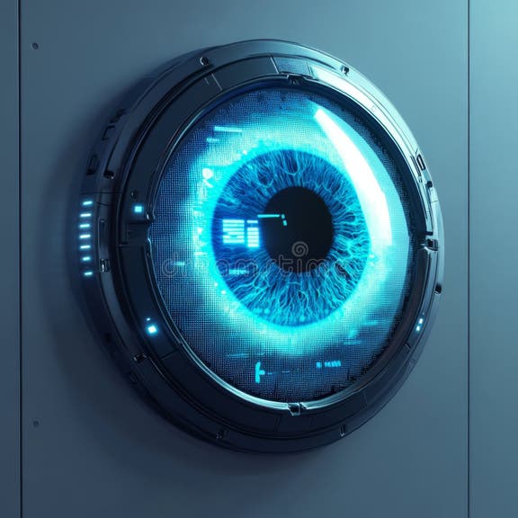 High-tech Blue Cybernetic Eye with Futuristic Interface Elements Stock ...