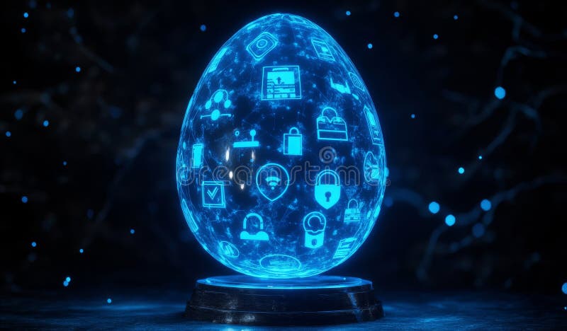 A High-tech Blue Soccer Ball Displaying Digital Icons, Emphasizing the ...