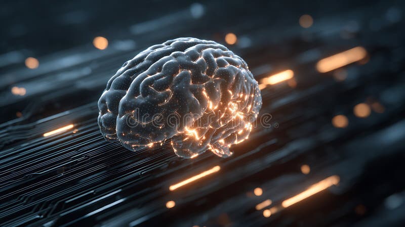 High-Tech Brain with Digital Circuits, Representing Artificial Neural ...