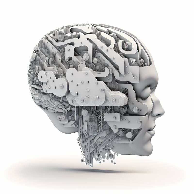 High Tech Brain Head Robot. Generative AI Stock Illustration ...