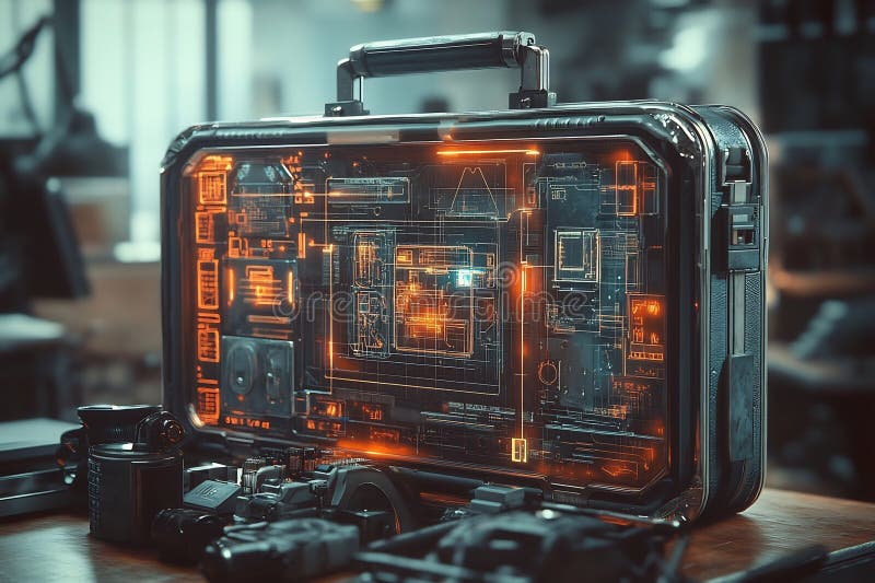 High Tech Briefcase Overflowing with Cutting Edge Digital Schematics ...
