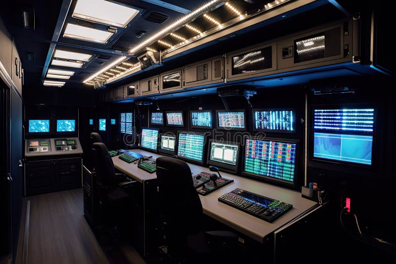 High-tech Broadcasting Van, with Rows of Led Lights and Touchscreens ...