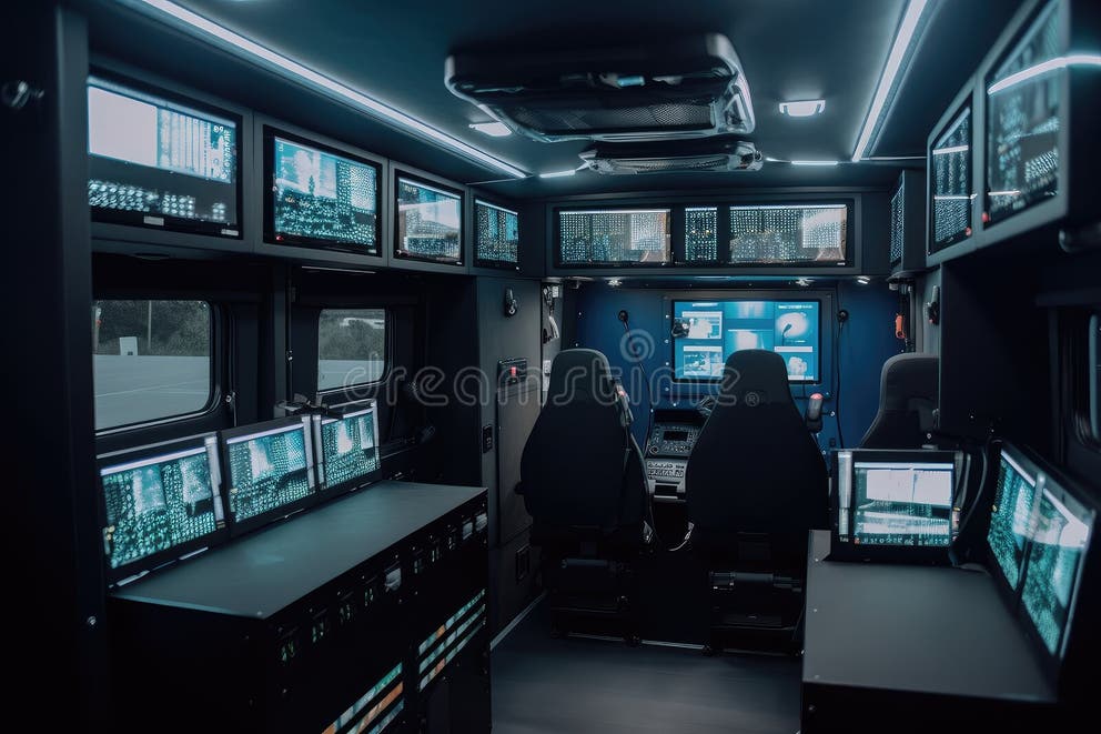 High-tech Broadcasting Van, with Rows of Led Lights and Touchscreens ...