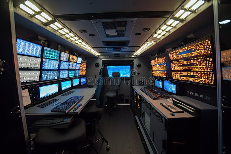 High-tech Broadcasting Van, with Rows of Led Lights and Touchscreens ...