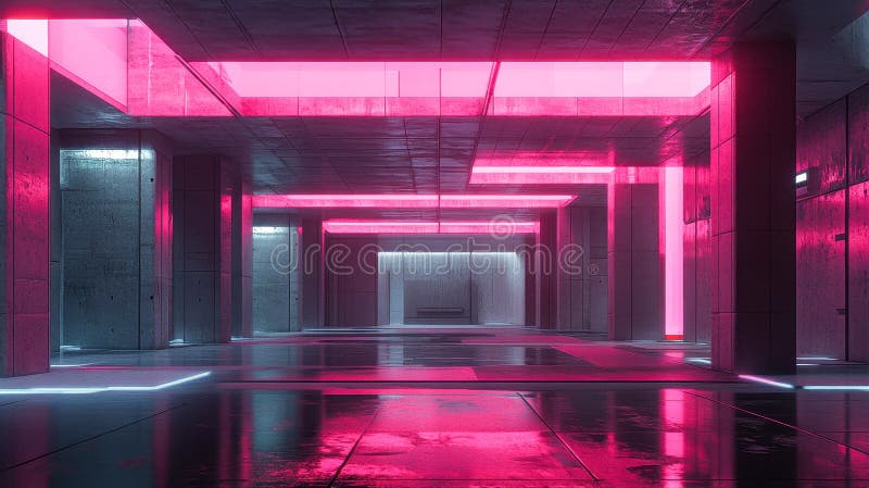 High-tech Brutalist Interior with Neon Pink Lighting Showcases ...