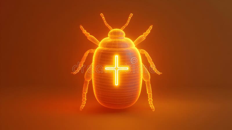 High-Tech Bug Design with Illuminated Cross Sign Depicting Digital ...