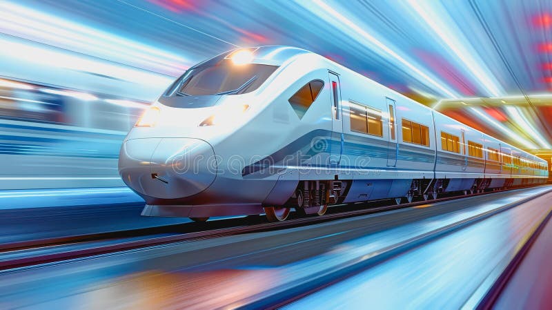 High-tech Bullet Train Speeding through Illuminated Tunnel, Sleek ...