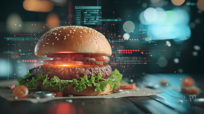 High-tech Burger with Glowing Digital Overlays Stock Image - Image of ...