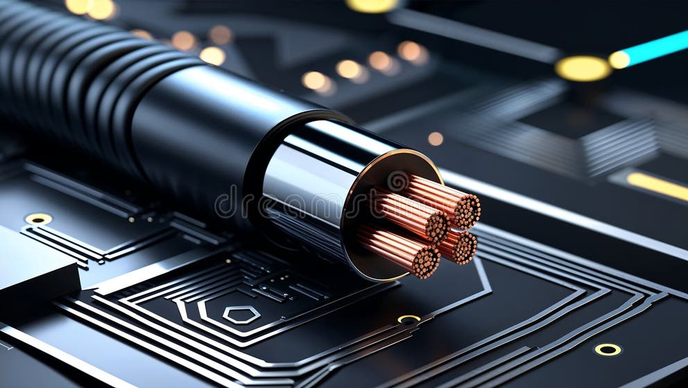 High-Tech Cable Cross-Section with Sleek Black Outer Sheath Stock ...