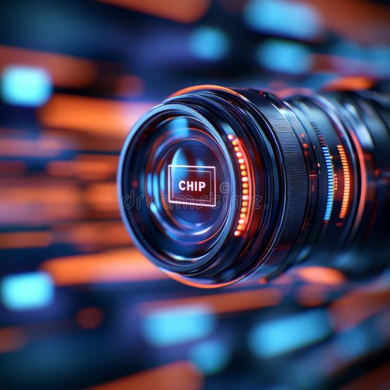 High Tech Camera Lens Close Up with AI Symbol on Circular Interface ...