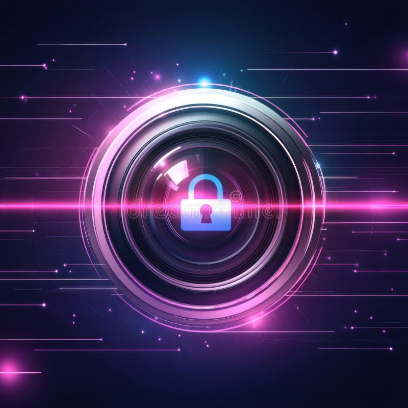 A High-tech Camera Lens Featuring a Lock Symbol, Symbolizing Security ...