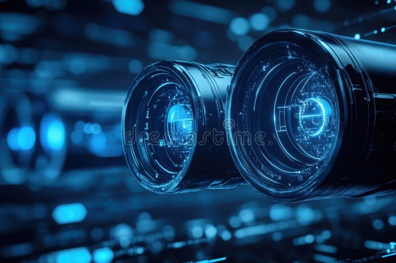 High-tech Camera Lenses with Glowing Blue Highlights and Digital ...