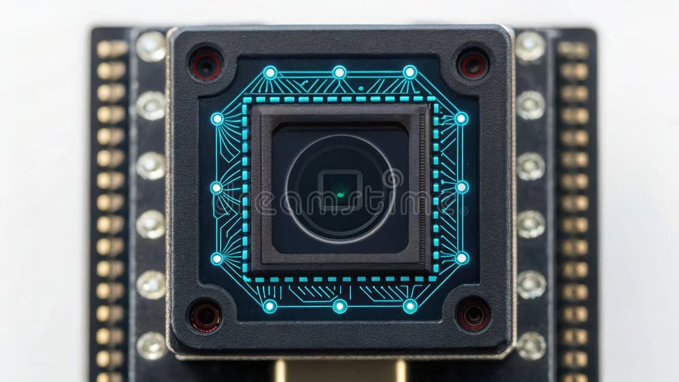 High-tech Camera Module with Glowing Green Light Indicating Active ...