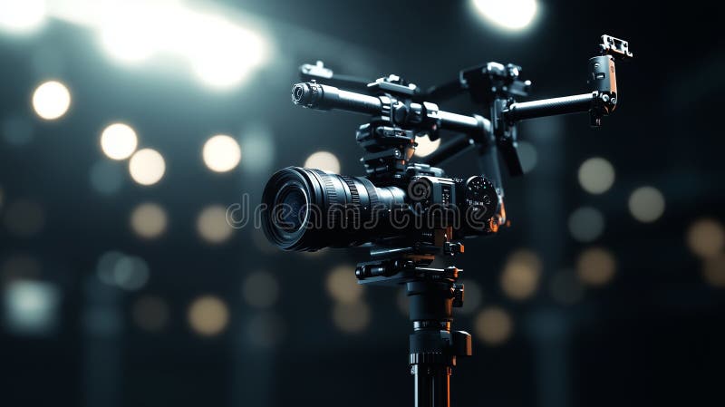 High-tech Camera Setup on a Stabilized Rig Illuminated by Dim Lights in ...