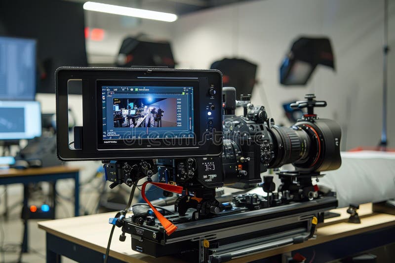 A High-tech Camera is Sitting on a Table in a Studio Environment, High ...