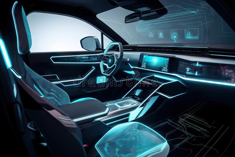 High-tech Car Interior with Augmented Reality Features, Holographic ...