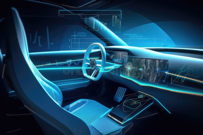 High-tech Car Interior with Augmented Reality Features, Holographic ...