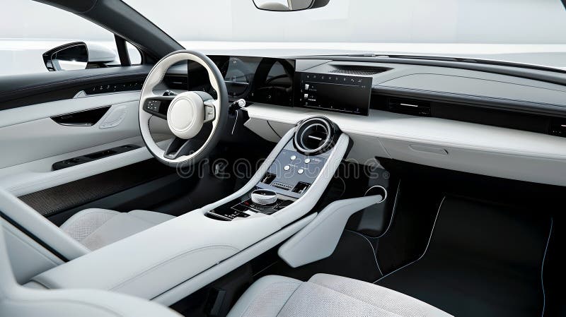 Sleek Car Interior with Modern Design. Stylish White Dashboard ...