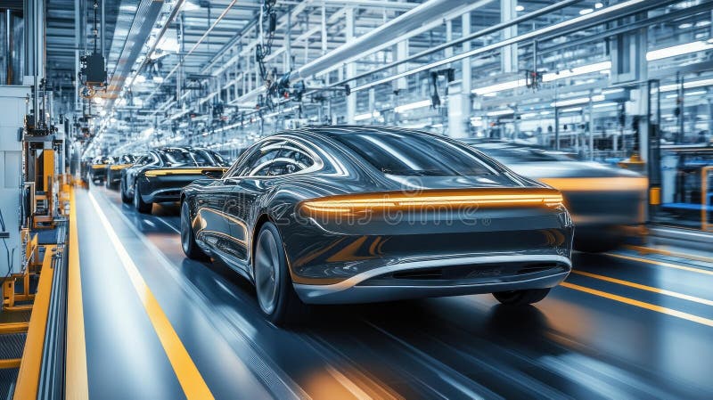 High-tech Car Manufacturing Assembly Line with Electric Vehicles Stock ...