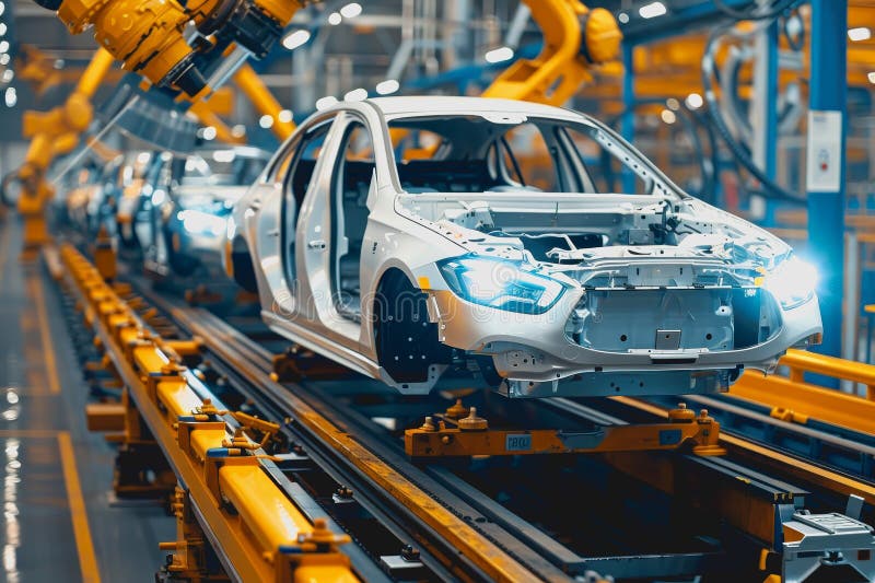 High-tech Car Manufacturing with Neon Lights and Holographic Screens ...