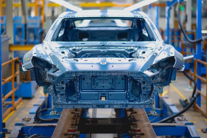 High-tech Car Manufacturing with Neon Lights and Holographic Screens ...