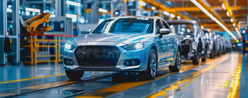 High-tech Car Manufacturing with Neon Lights and Holographic Screens ...