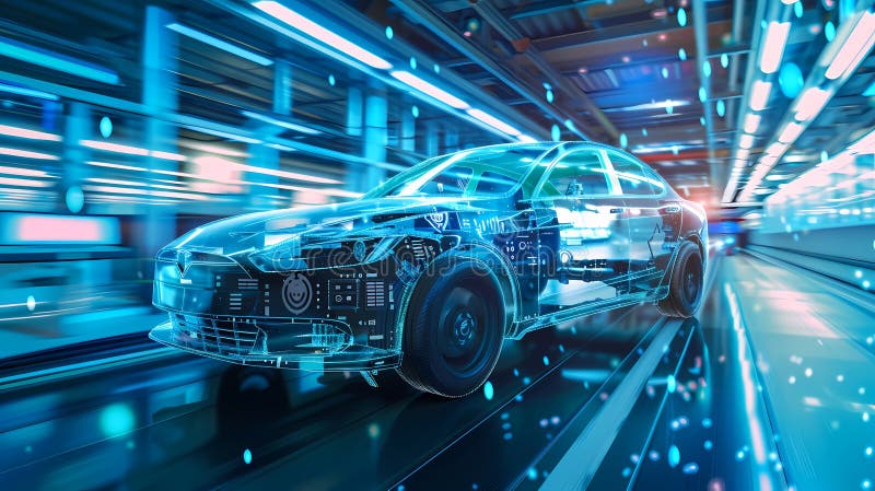 A High-tech Car Speeds through a Futuristic, Digital Environment with ...