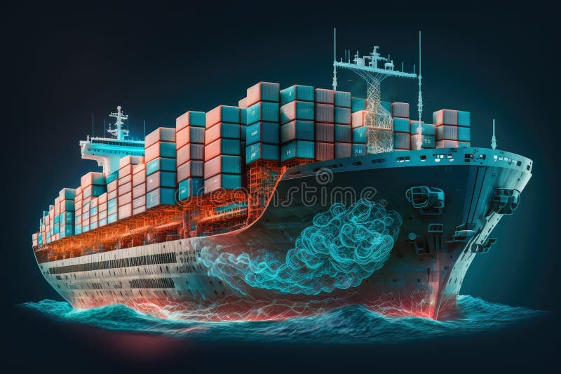 High-Tech Cargo Ship Transporting Containers Stock Illustration ...