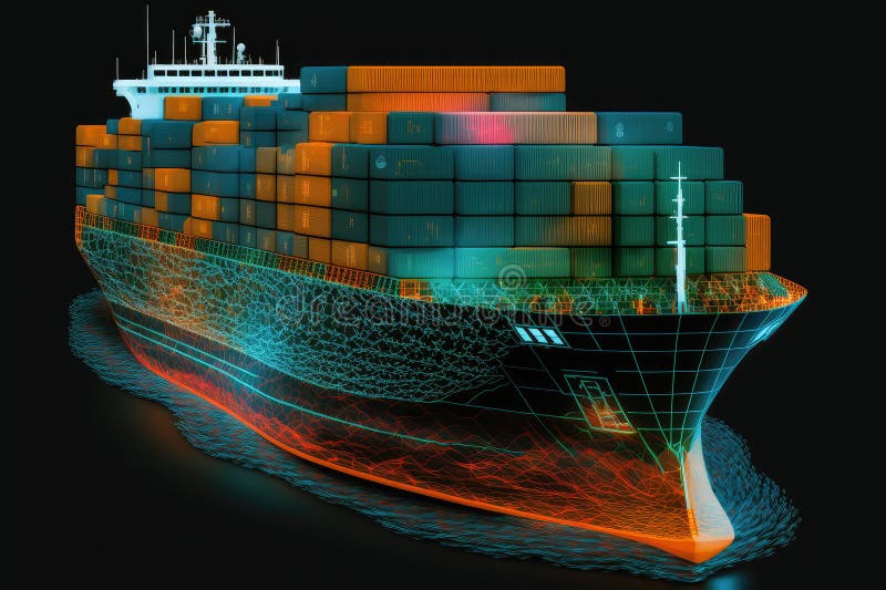 High-Tech Cargo Ship Transporting Containers Stock Illustration ...