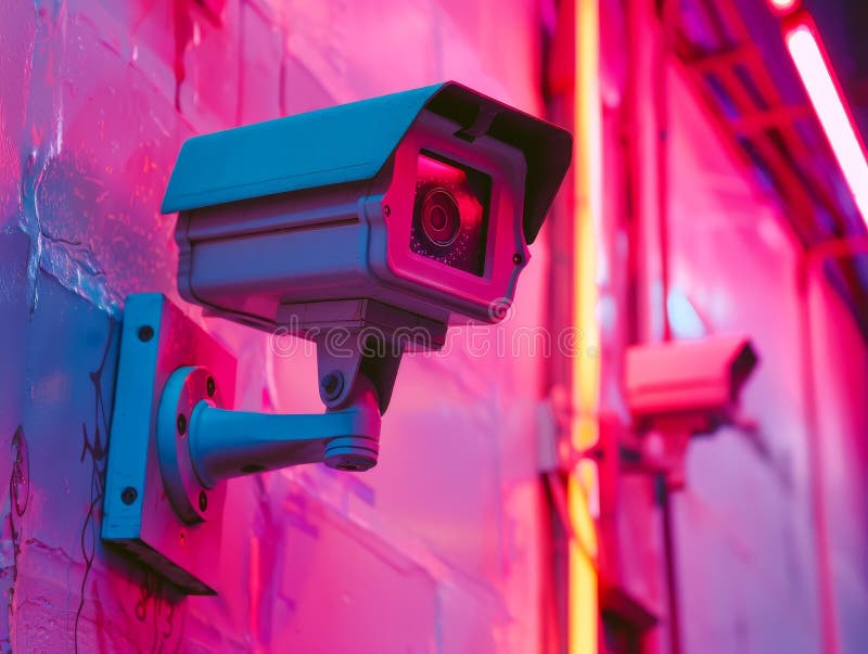 High Tech CCTV System in Action Neon Lights Detecting Cyber Crimes ...