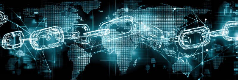 World Map Showing High-Tech Routes Locked with Chains Uniting ...