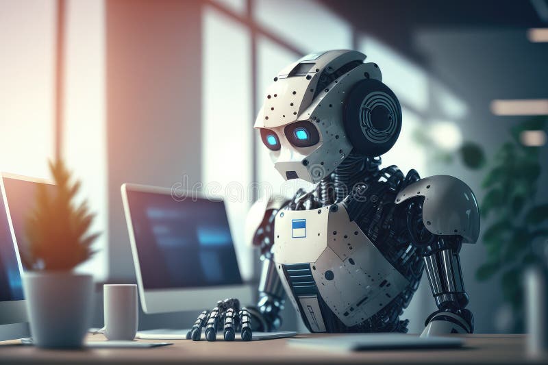 High-tech Chatbot Robot in Futuristic Office, Solving Problems and ...