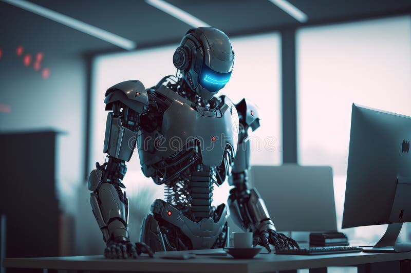 High-tech Chatbot Robot in Futuristic Office, Solving Problems and ...