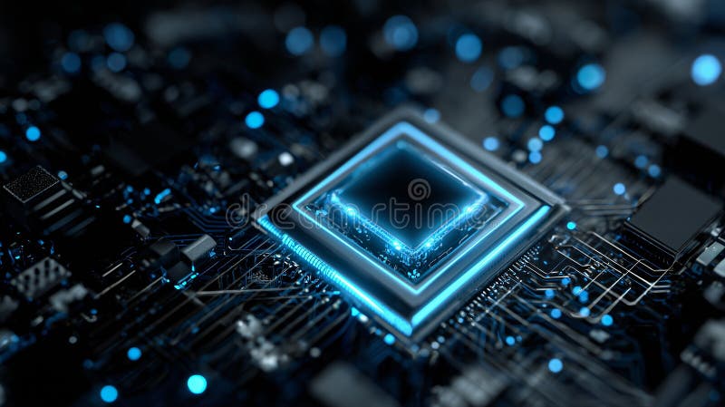 High Tech Chip on Circuit with Blue Lighting Stock Photo - Image of ...