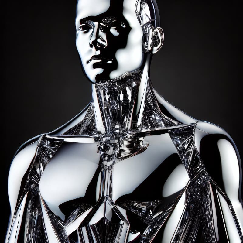 Chrome Anatomical Robot Sculpture Stock Illustration - Illustration of ...