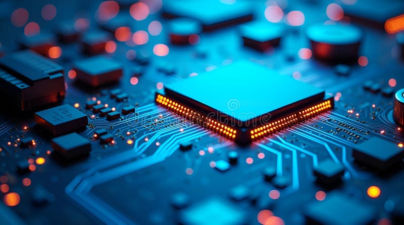 The Electronic Chip is on Top of a Circuit Board Stock Illustration ...