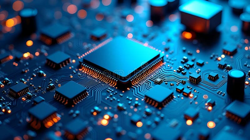 The Electronic Chip is on Top of a Circuit Board Stock Illustration ...