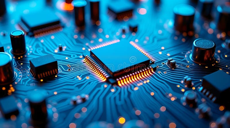 The Electronic Chip is on Top of a Circuit Board Stock Illustration ...