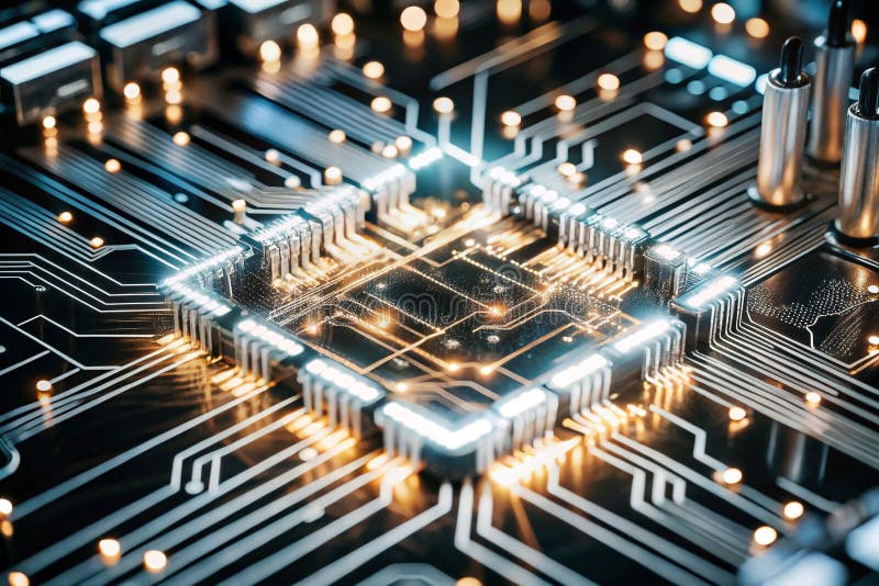 High-tech Circuit Board, CPU Glowing, Illuminated Pathways Stock ...