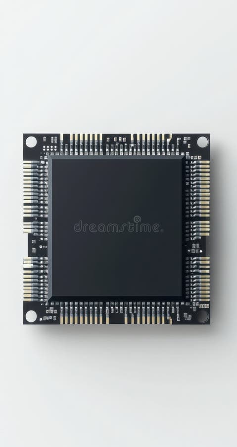 A Square Black Microchip with Four Corners, White Background, Front ...