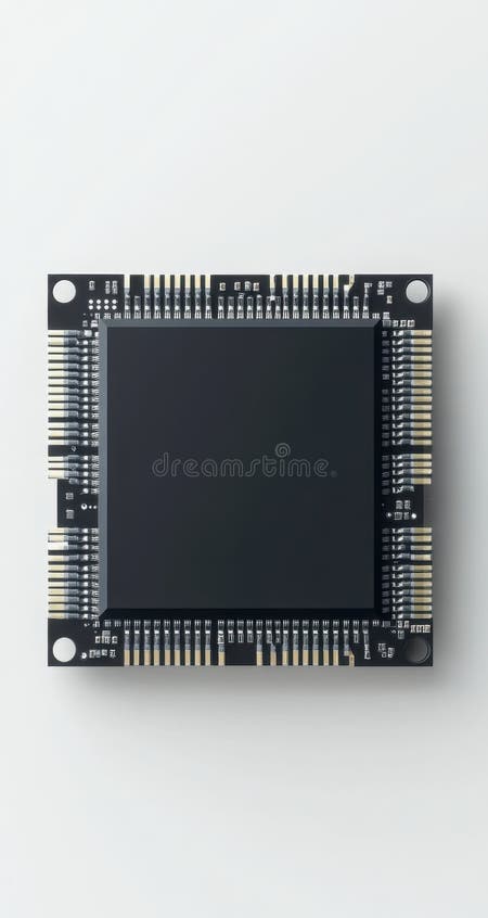 A Square Black Microchip with Four Corners, White Background, Front ...