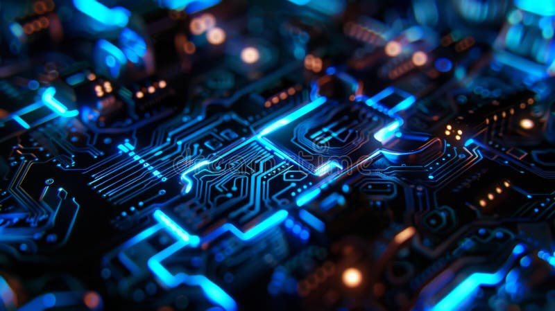 High-Tech Circuit Board with Glowing Blue Lines, Generative AI Stock ...