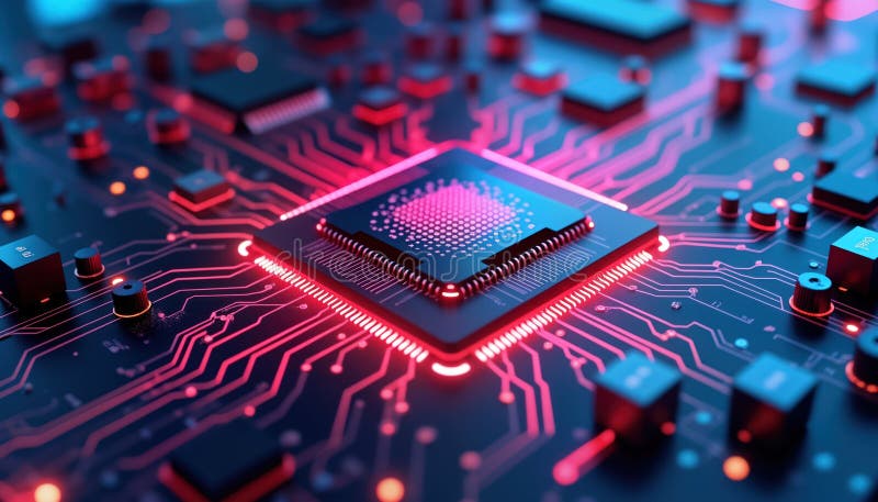 High-tech Circuit Board with Glowing Components. Futuristic Tech ...