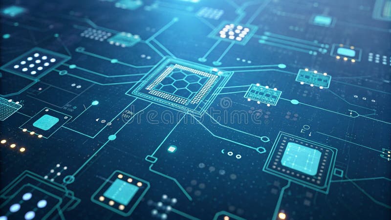 High-tech Circuit Board with Glowing Components Stock Illustration ...