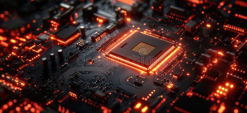 High-tech Circuit Board with Glowing Components and Intricate Details Stock Image - Image of ...